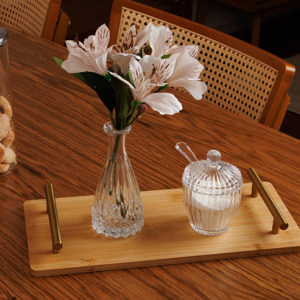 Bandeja Alça de Metal Dourada Seattle 36x17 Natural Bambu